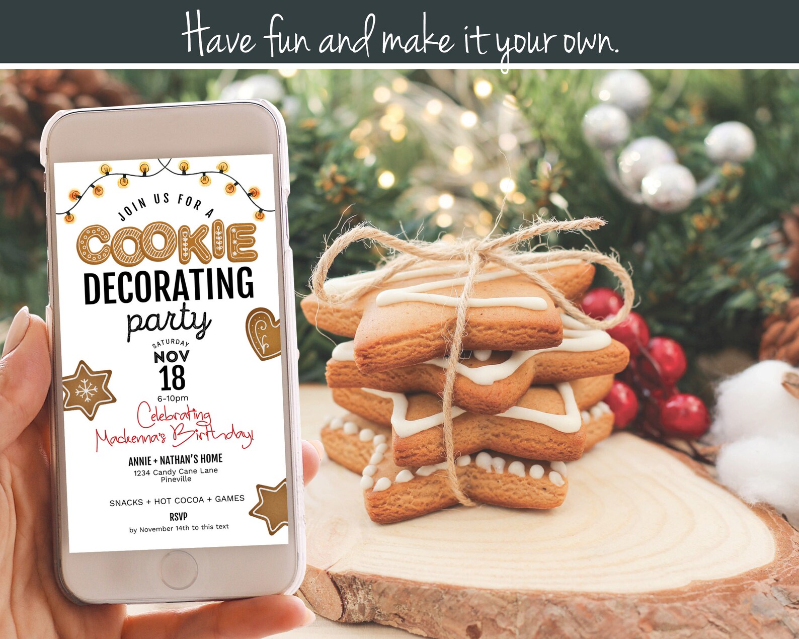 Cookie Decorating Party Invitation TEMPLATE Editable Mobile Invite ...