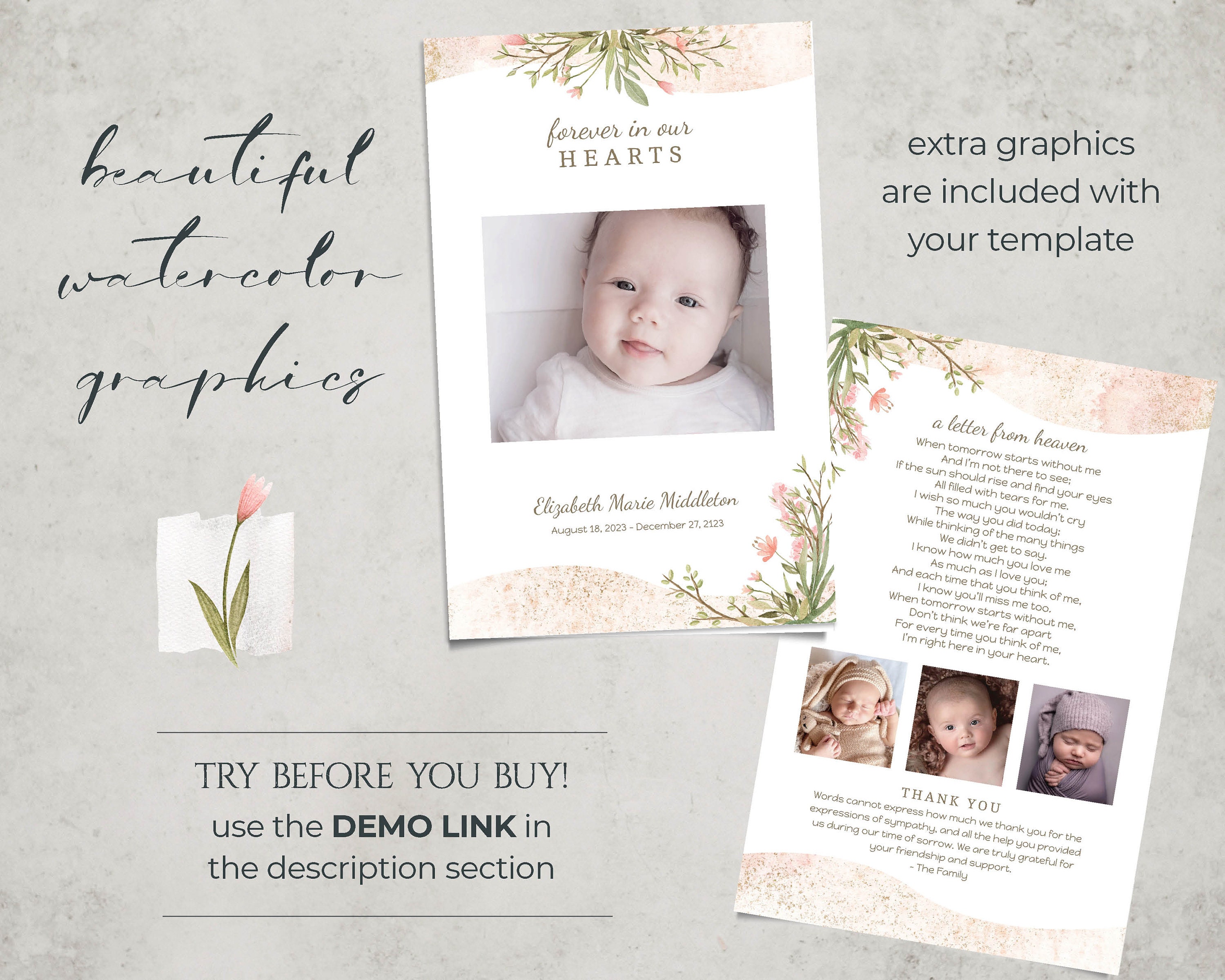 Child Baby Funeral Program TEMPLATE Pink Floral Whimsy - Etsy