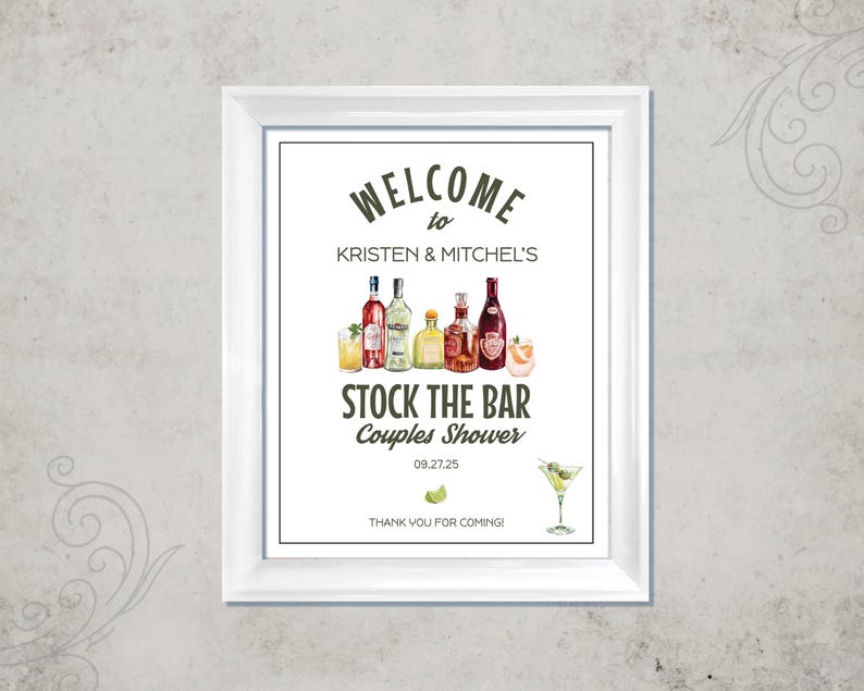 Stock the Bar Welcome Sign Self-editing TEMPLATES | Couples Shower ...