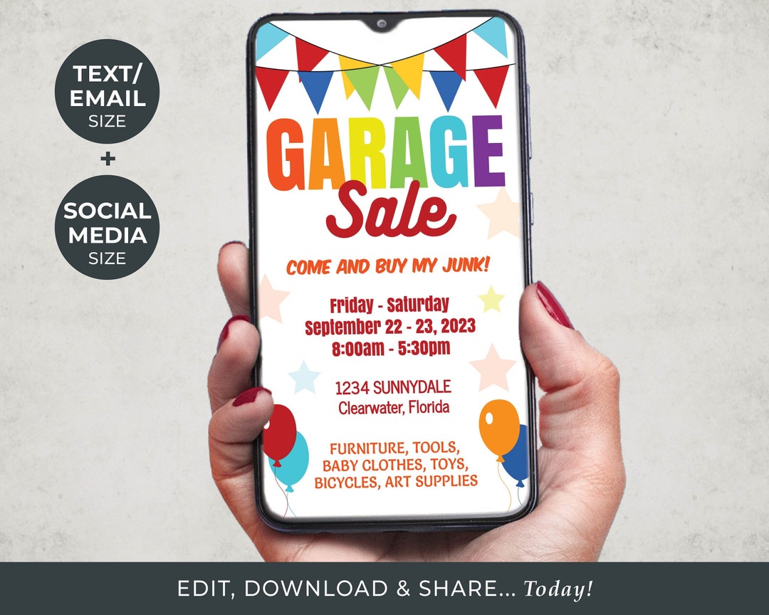 Garage Sale Electronic Invitation TEMPLATE Editable Yard - Etsy