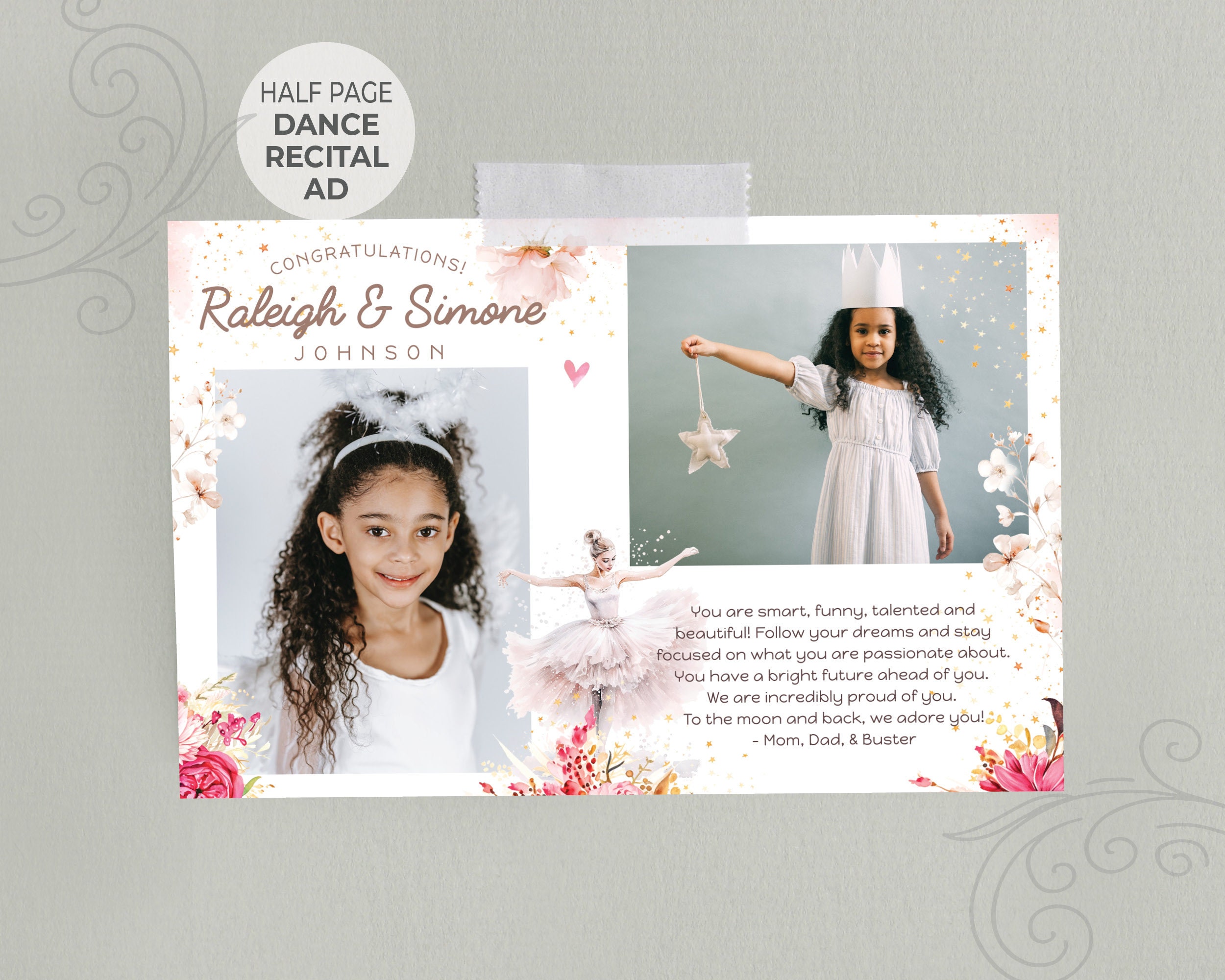 Dance Recital AD TEMPLATE Self-editing in Corjl Pink Ballerina Design 8 ...