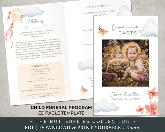 Child Funeral Program TEMPLATE Celebration of Life in - Etsy