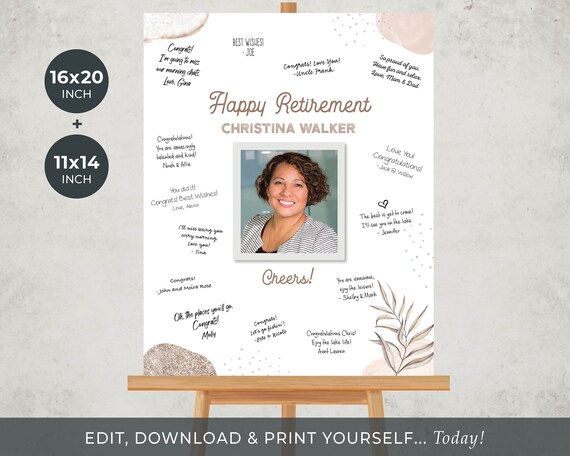Retirement Message Board TEMPLATE Editable Boho Dusty Pink - Etsy
