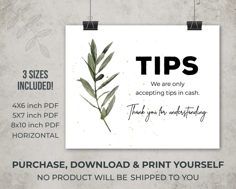 TIPS Cash Only We Are Only Accepting Cash Tips INSTANT - Etsy