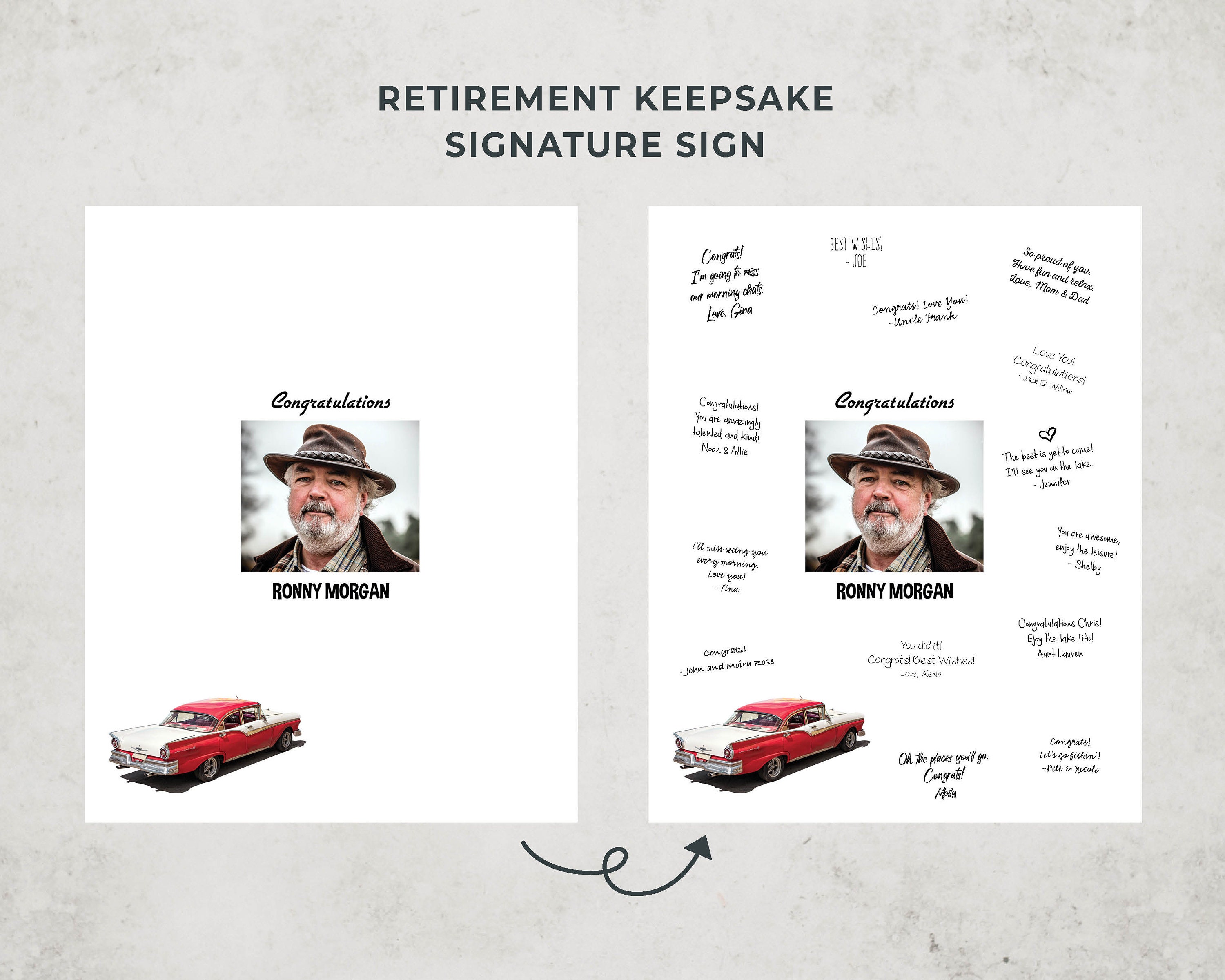 Retirement Message Board TEMPLATE Editable Red Vintage Car - Etsy