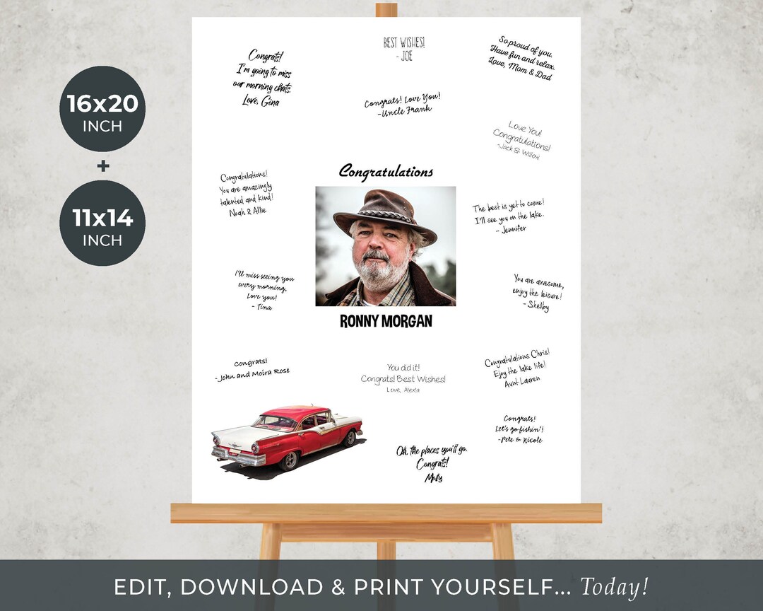 Retirement Message Board TEMPLATE Editable Red Vintage Car - Etsy