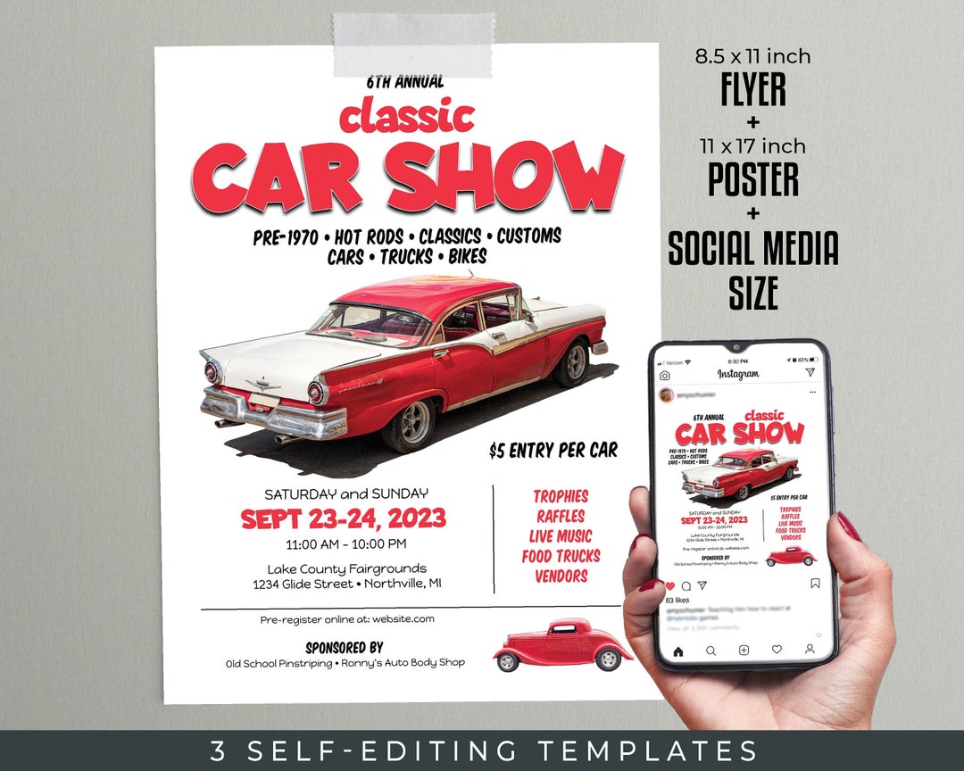 Car Show Editable TEMPLATES | 8.5x11 Flyer, 11x17 Poster, Social Media ...