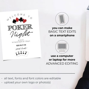 Poker Night Welcome Sign TEMPLATE | Party Sign | Casino Night | 4 Sizes ...