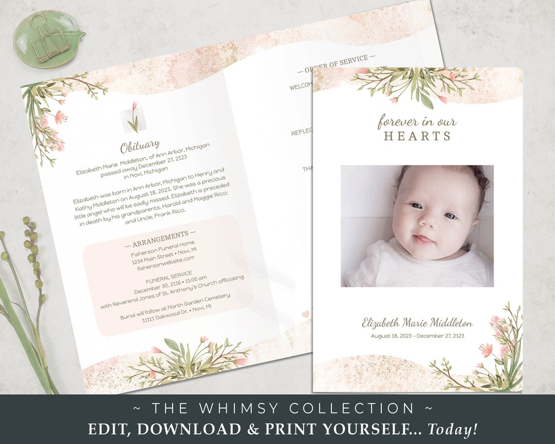 Child Baby Funeral Program TEMPLATE Pink Floral Whimsy - Etsy