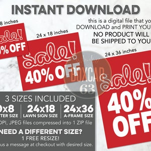 40% Off Sale Sign Printable Instant Download Digital File | Etsy