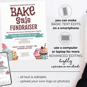 Bake Sale Fundraiser Bundle 3 Self-editing TEMPLATES | 8.5x11 Flyer ...