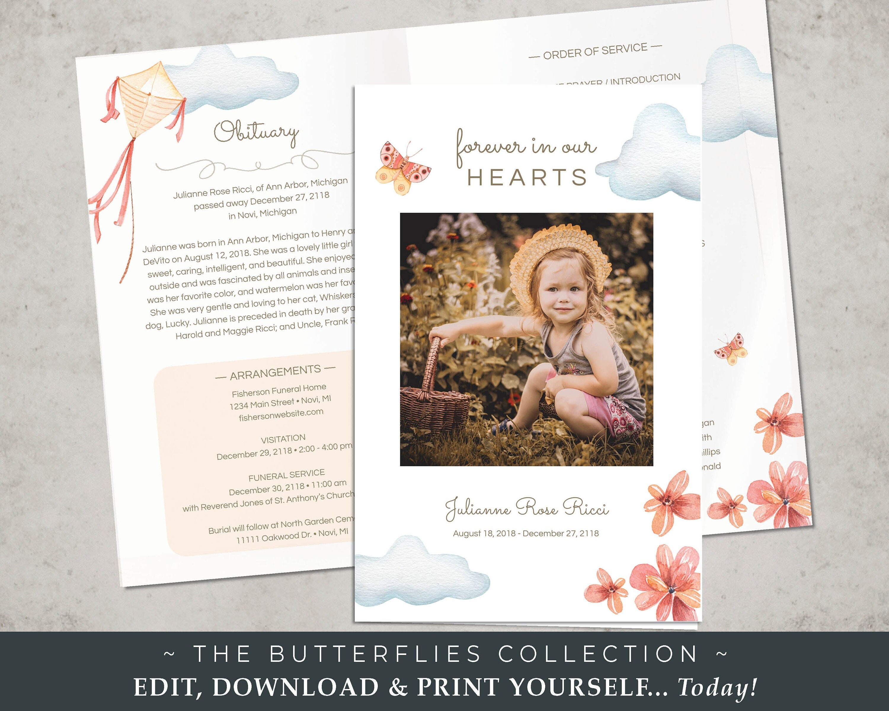 Child Funeral Program TEMPLATE Celebration of Life in - Etsy