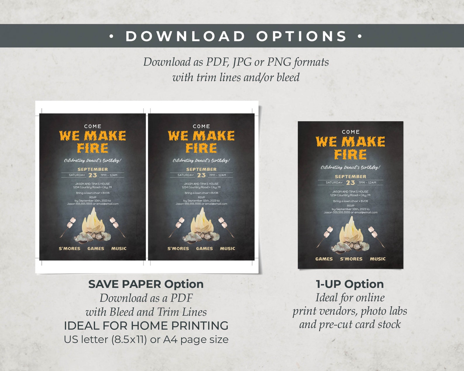 Bonfire Invite Editable TEMPLATE 5x7 Inch Invite - Etsy