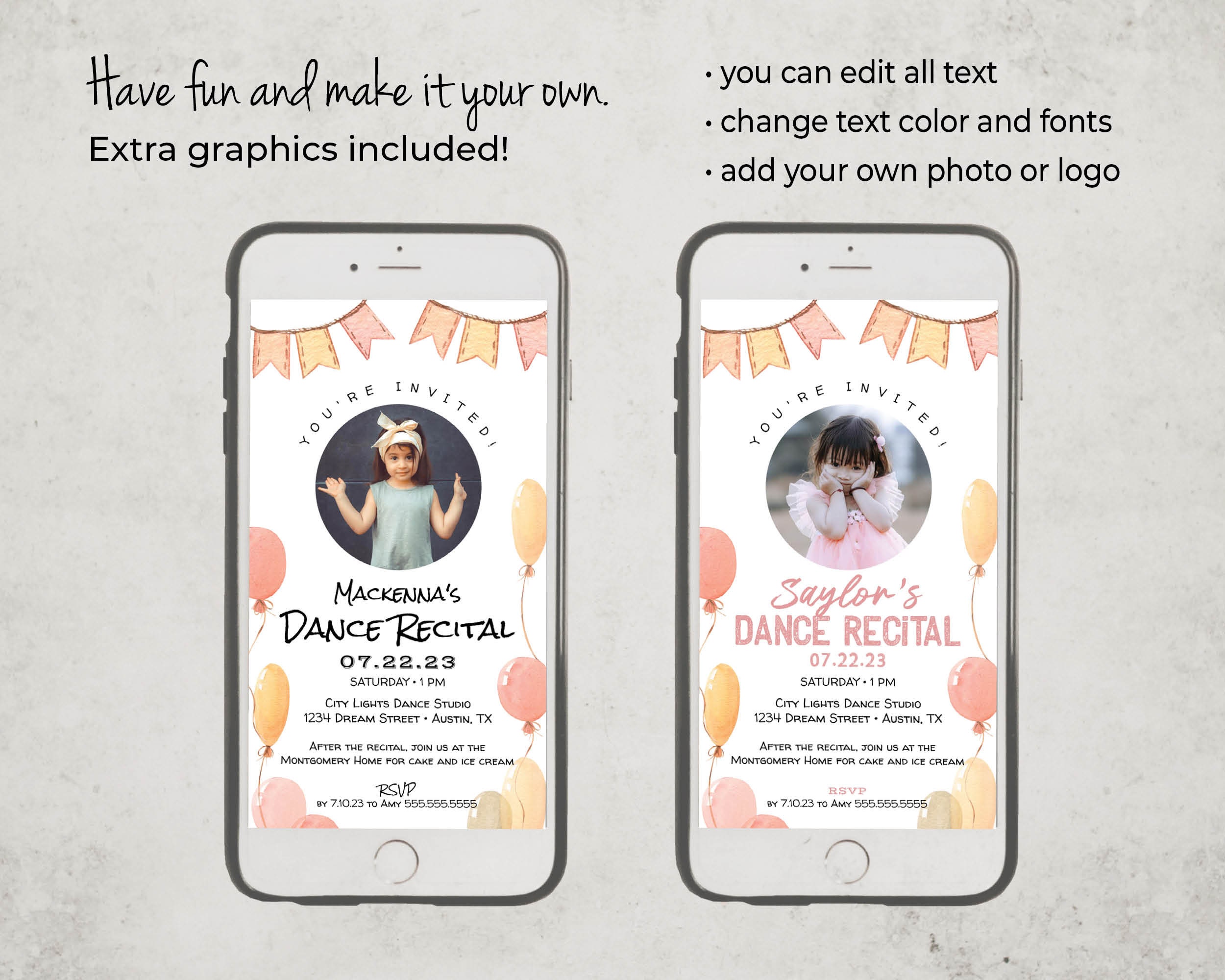 Dance Recital Invite TEMPLATE Digital File Mobile Phone Size - Etsy