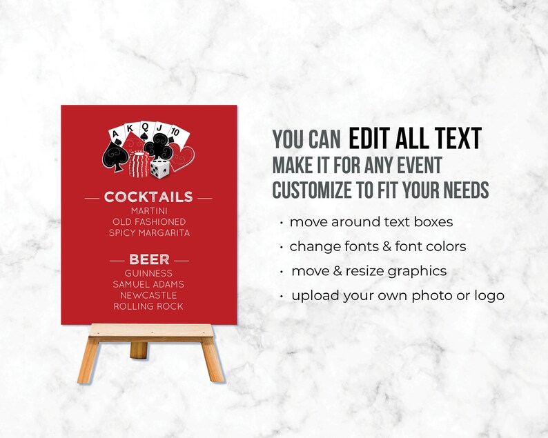 Casino Night Welcome Sign TEMPLATES Card Game Poker Night - Etsy