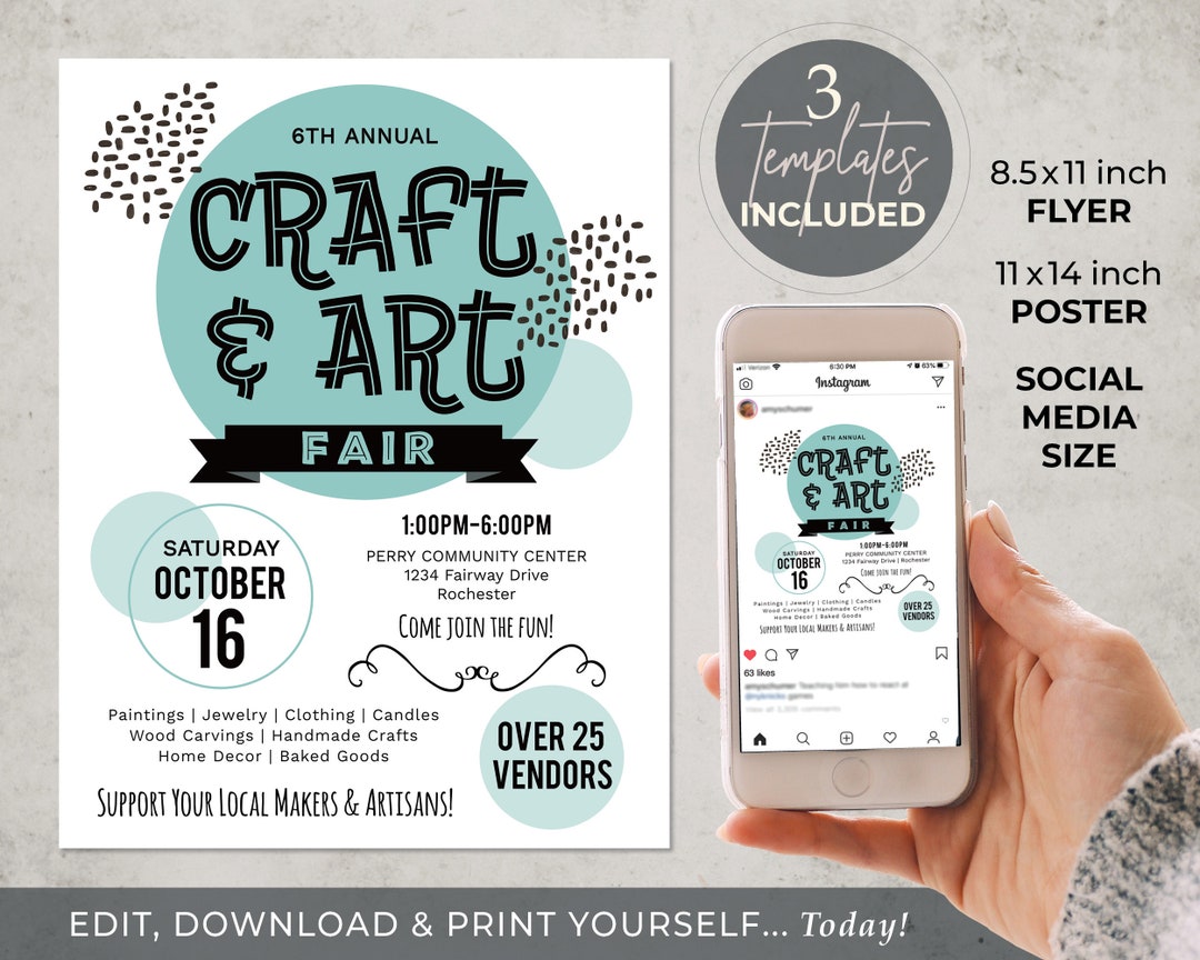 Craft & Art Fair Editable TEMPLATE 8.5x11 Flyer 11x14 - Etsy