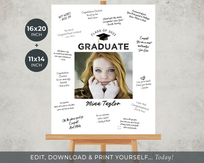 Graduation Message Board Template Fully Editable Modern Photo Signature ...
