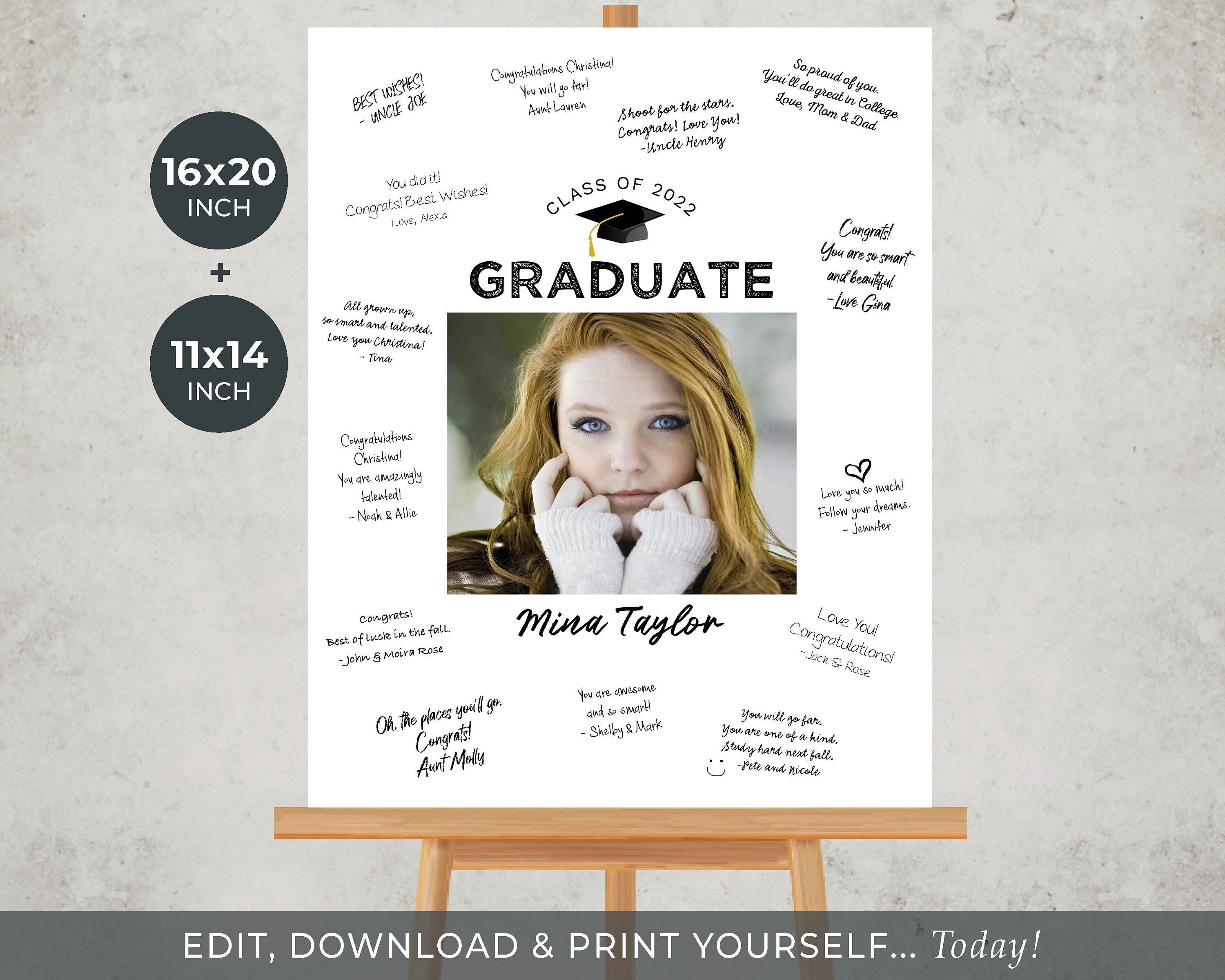 Graduation Message Board Template Fully Editable Modern Photo Signature ...