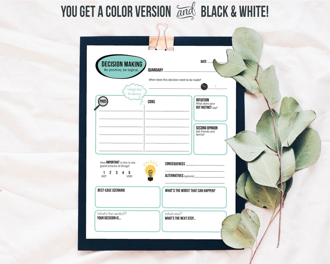 Decision-making Worksheet Form | Instant Download | Pros and Cons ...