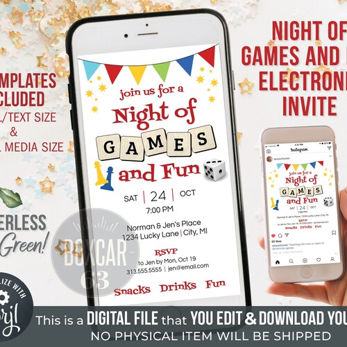 Night of Games and Fun Electronic Invitation Template - Etsy