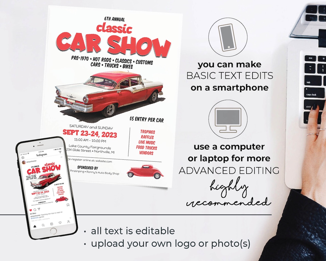 Car Show Editable TEMPLATES | 8.5x11 Flyer, 11x17 Poster, Social Media ...