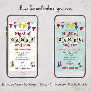Night of Games and Fun Electronic Invitation Template | Editable Party ...