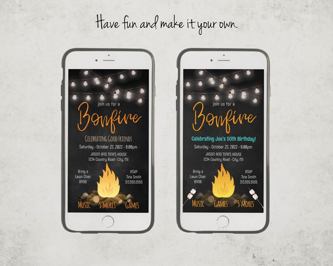Bonfire Electronic Invitation TEMPLATE Editable Invite File Party ...