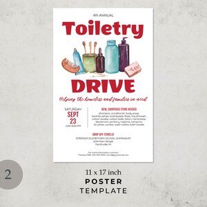 Toiletry Drive Editable TEMPLATES | 8.5x11 Flyer, 11x17 Poster, Social ...