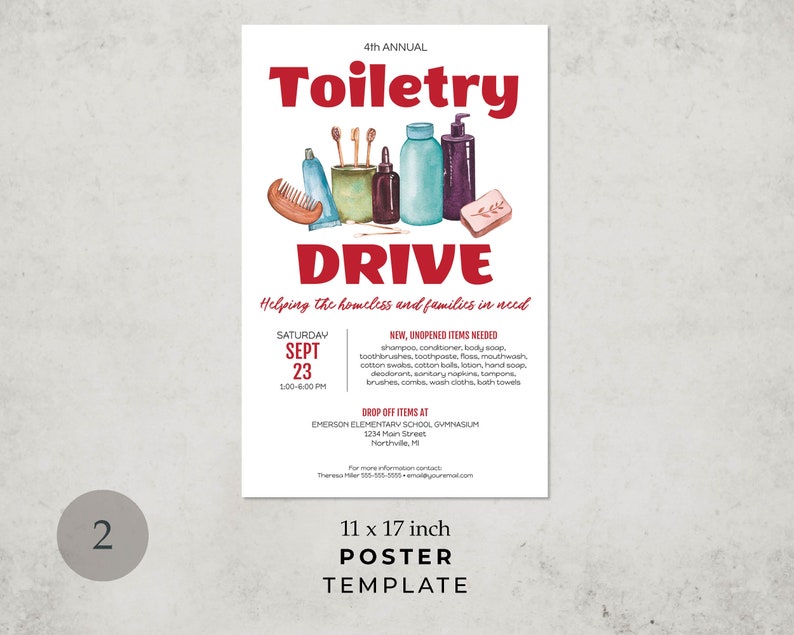 Toiletry Drive Editable TEMPLATES | 8.5x11 Flyer, 11x17 Poster, Social ...