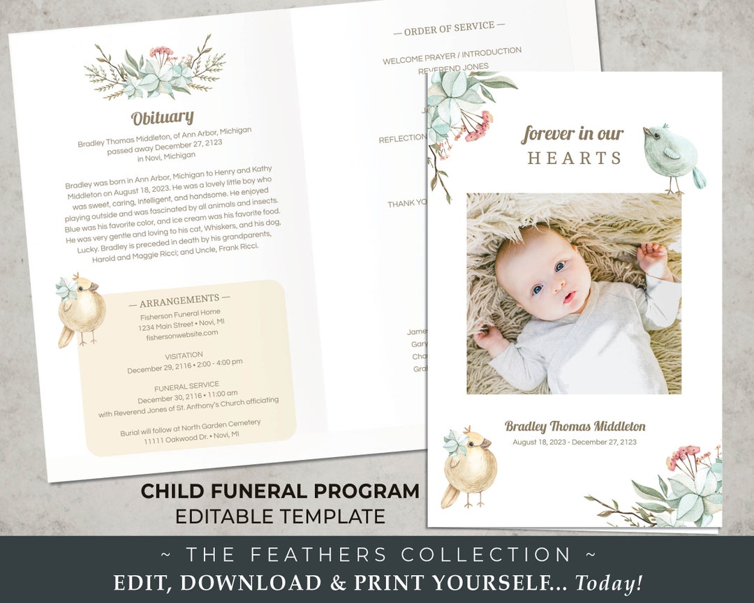 Child Baby Funeral Program TEMPLATE Memorial Pamphlet in - Etsy