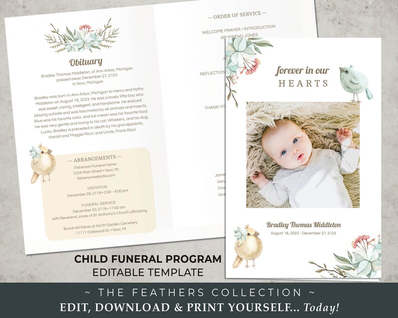 Child Baby Funeral Program TEMPLATE Memorial Pamphlet in - Etsy