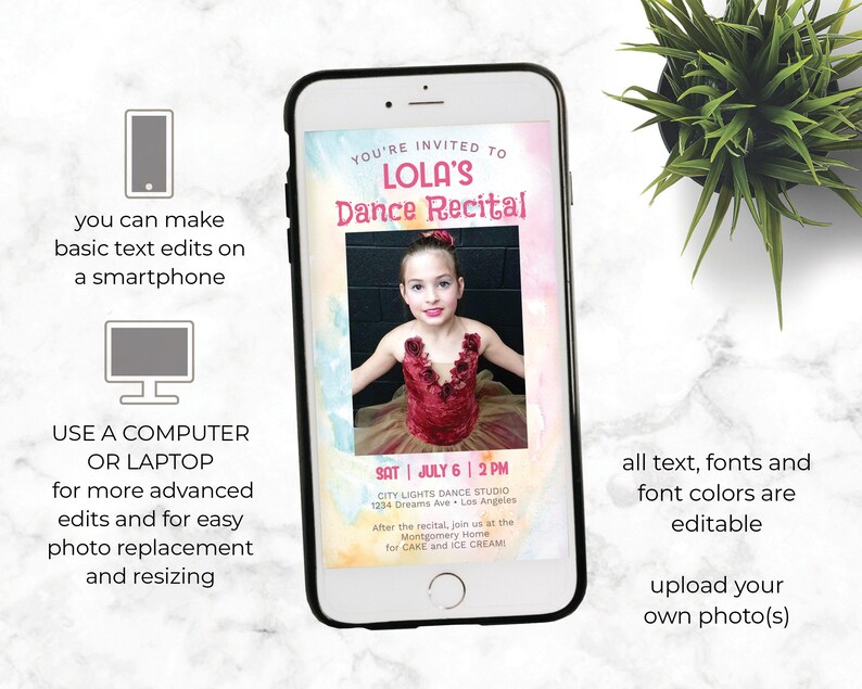 Dance Recital Invitation TEMPLATE Digital File | Mobile Phone Invite ...