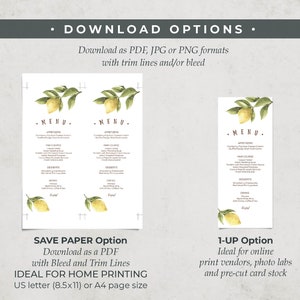 Lemon Theme Menu TEMPLATE Drink or Food Menu Citrus Lemon Design 3.75x9 ...