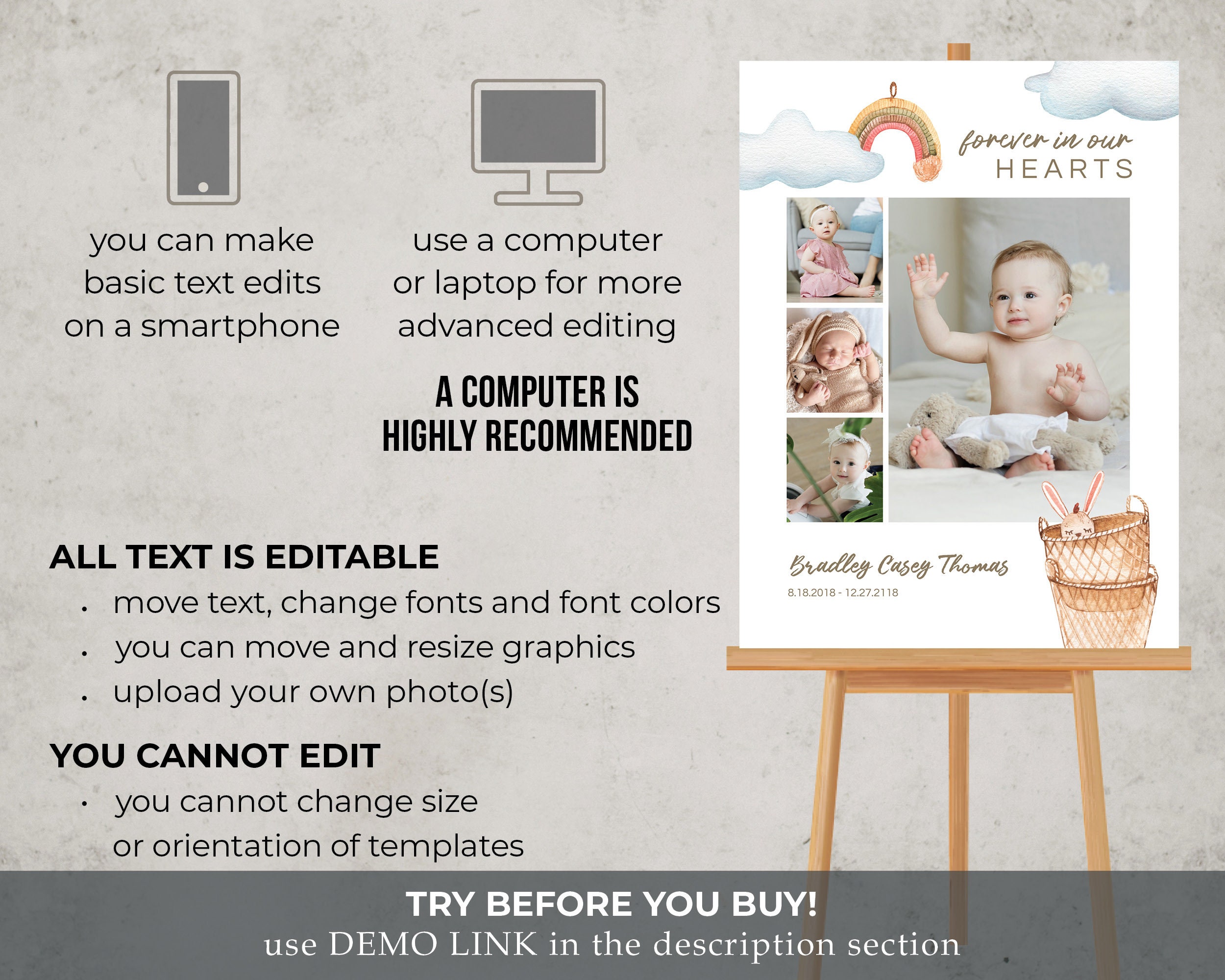Child Funeral Photo Poster TEMPLATE in Loving Memory - Etsy