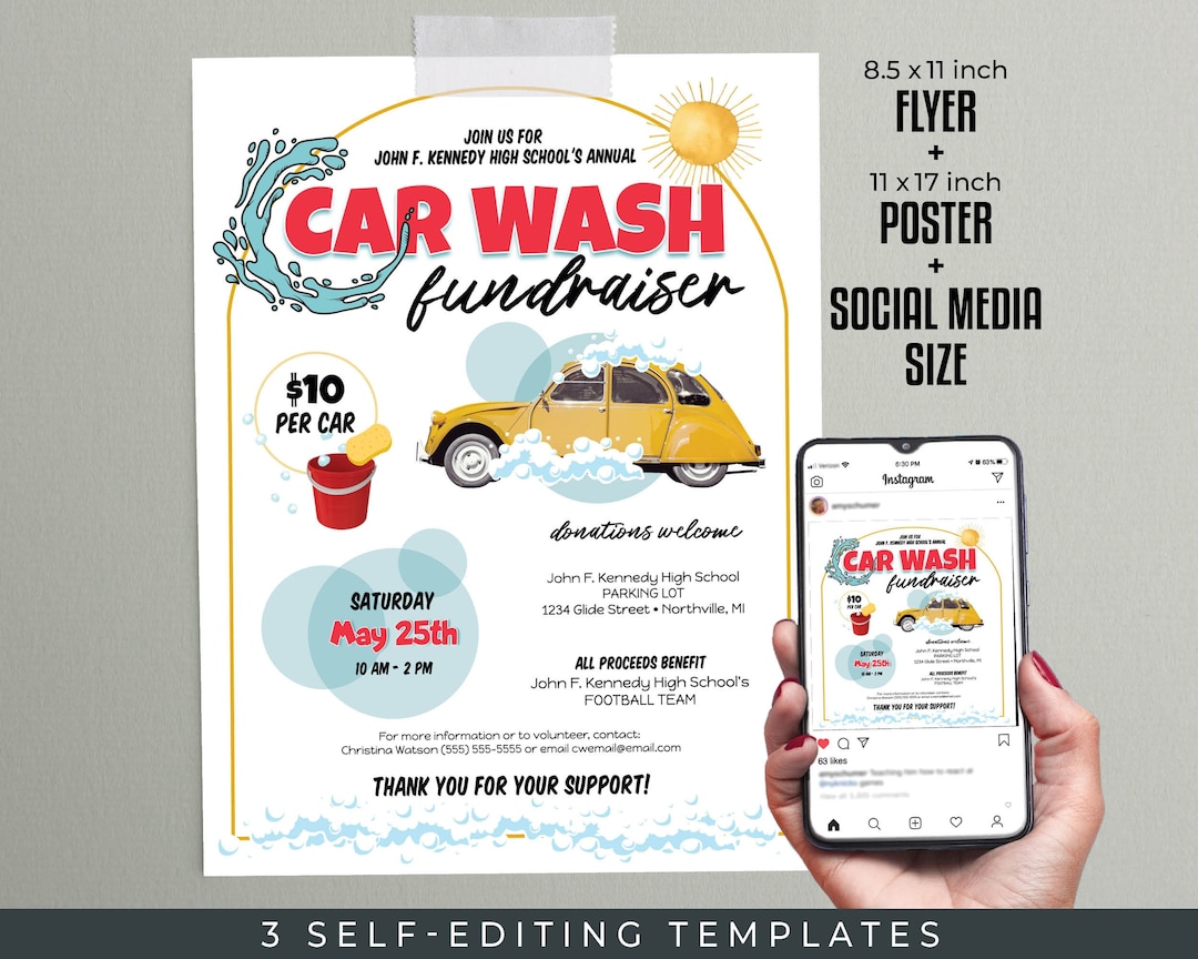 Car Wash Fundraiser Editable TEMPLATES | 8.5x11 Flyer, 11x17 Poster ...