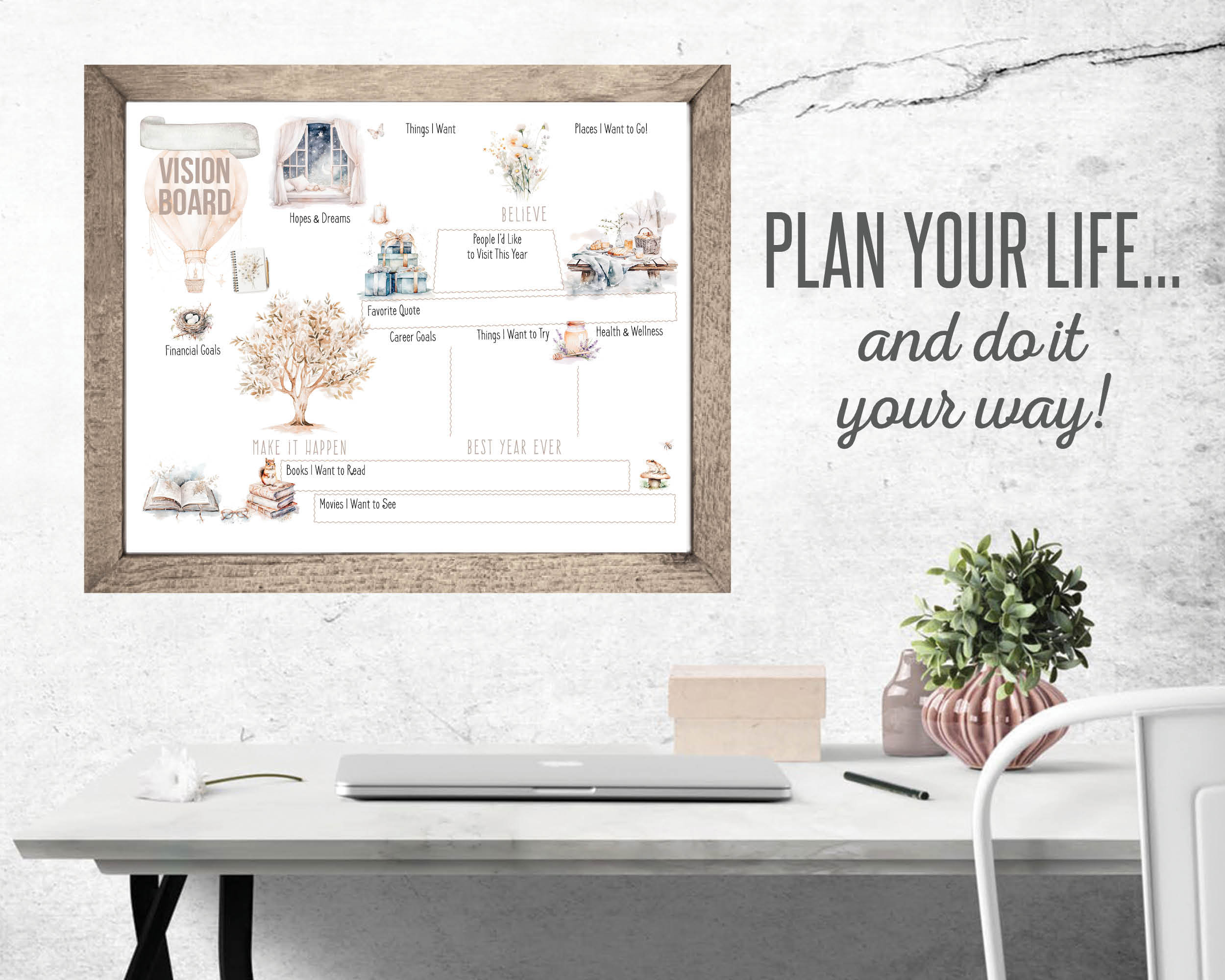 Vision Board Template Uneditable | INSTANT DOWNLOAD | Dream Board ...
