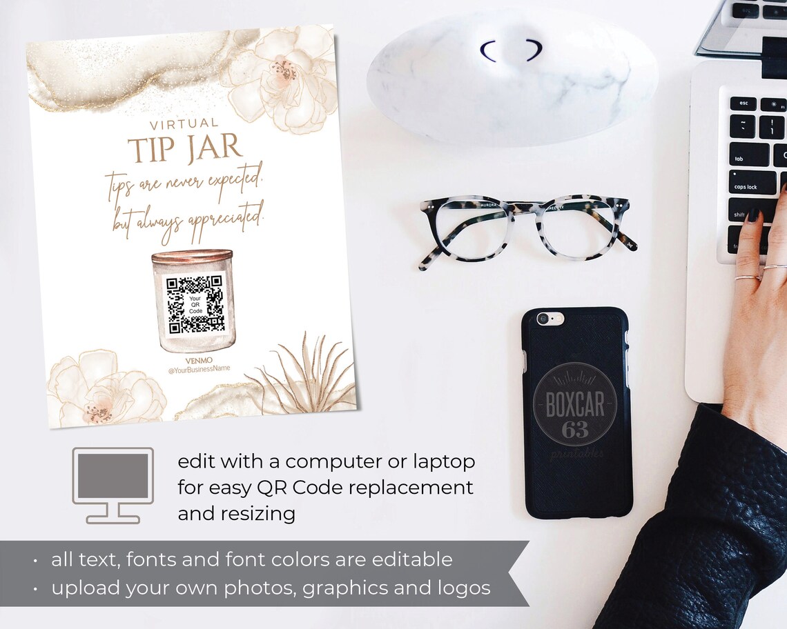 Tip Sign TEMPLATE Self-editing Virtual Tip Jar Tips Are - Etsy