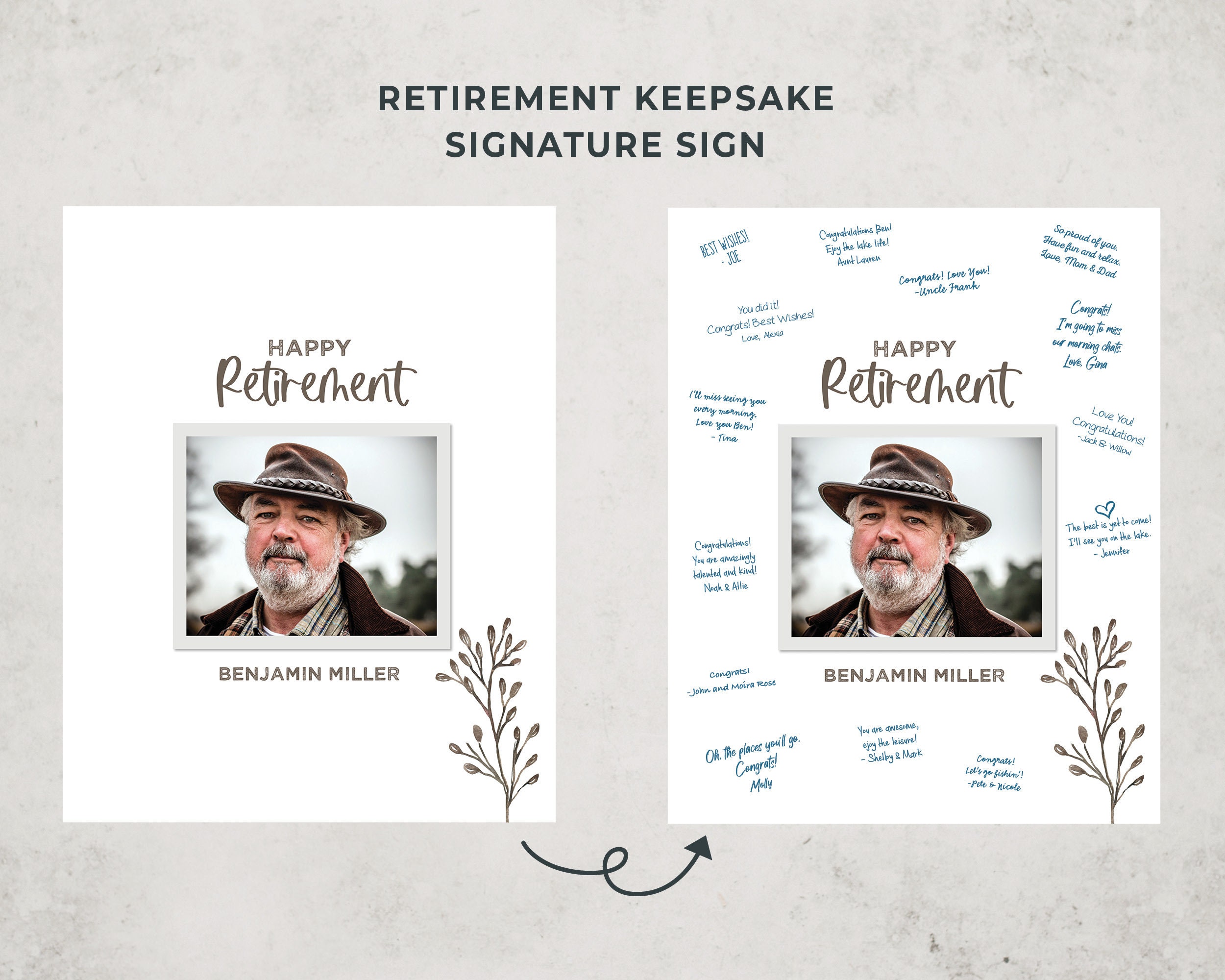 Retirement Message Board TEMPLATE Fully Editable Minimal - Etsy