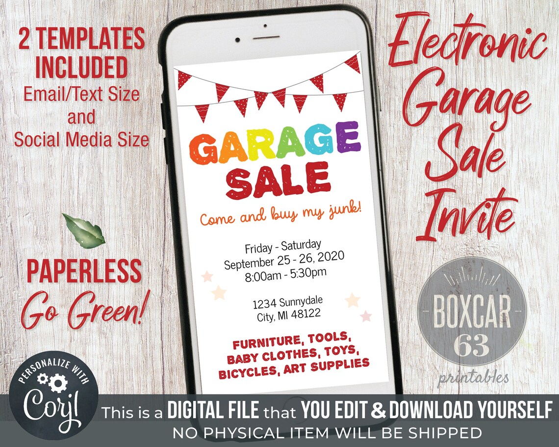 Garage Sale Electronic Invitation Template Editable Yard | Etsy