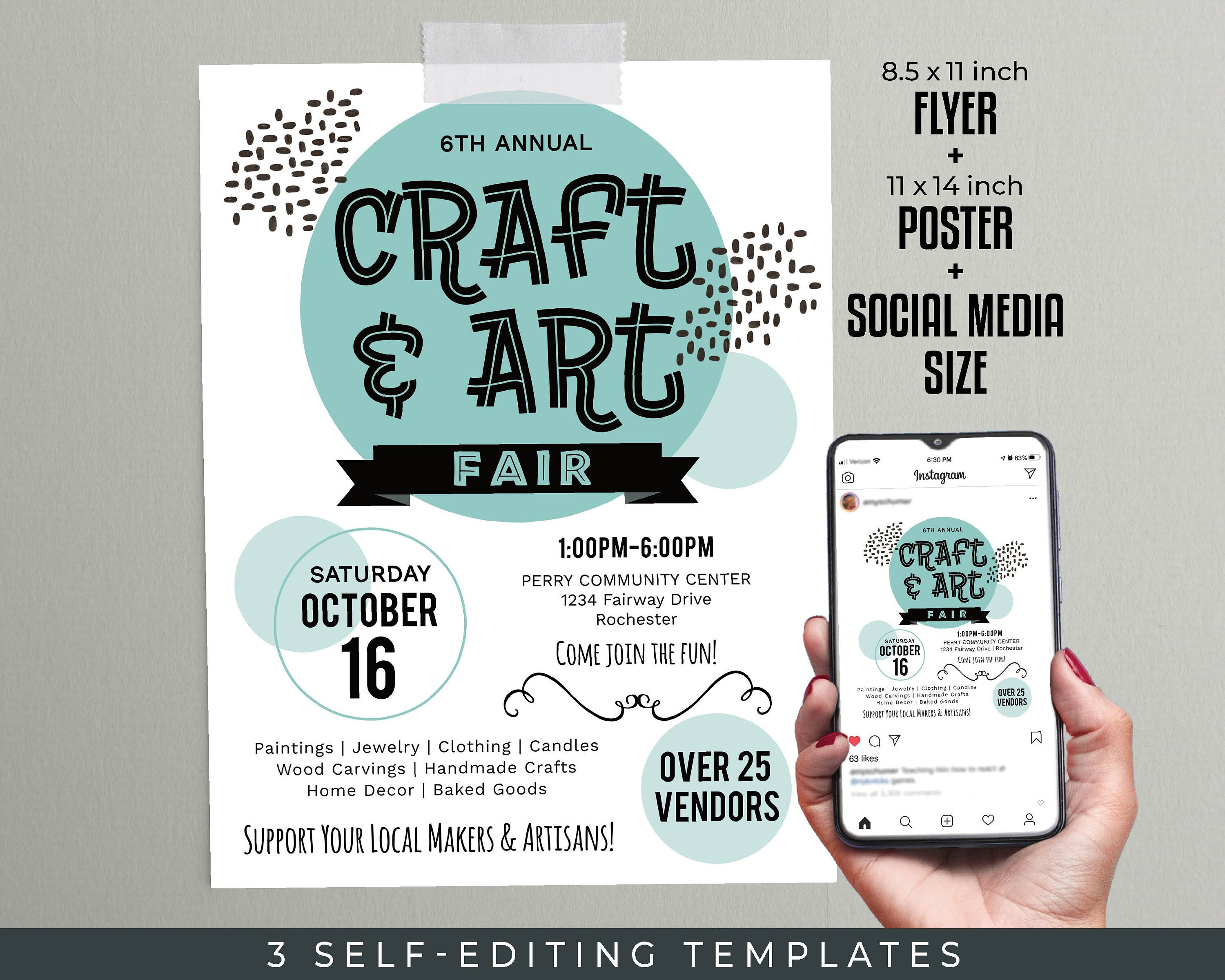 Craft & Art Fair Editable TEMPLATE | 8.5x11 Flyer + 11x14 Poster ...