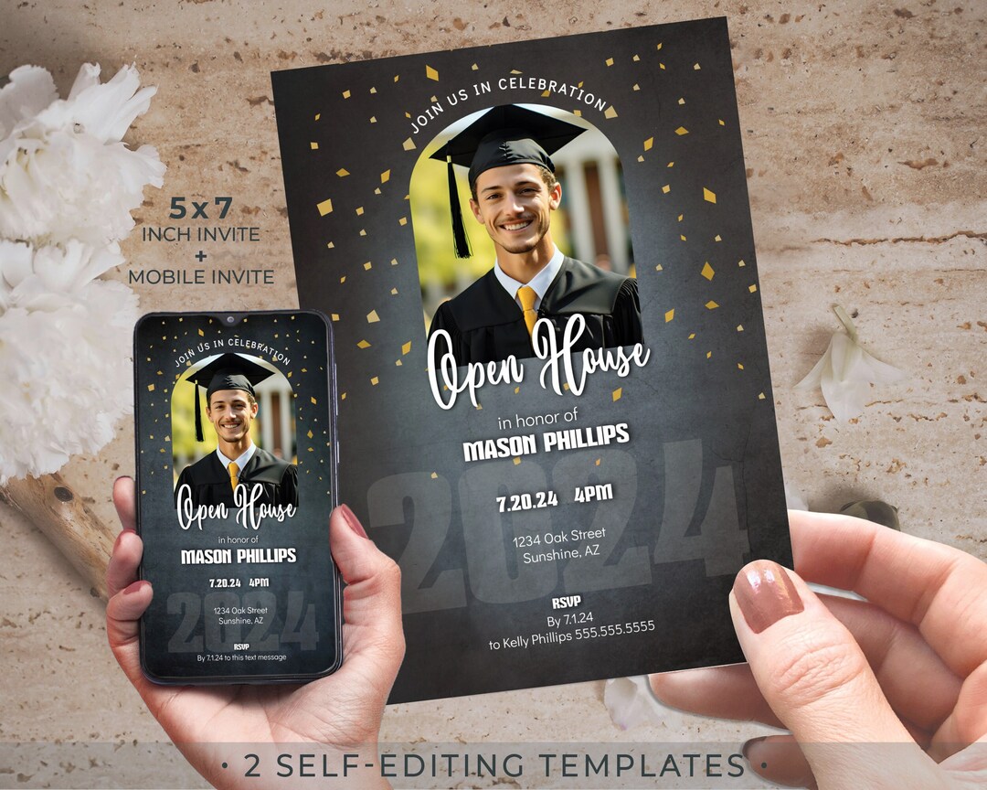 Graduation Party Invite Self-editing TEMPLATE Mobile Invite 5x7 Inch ...