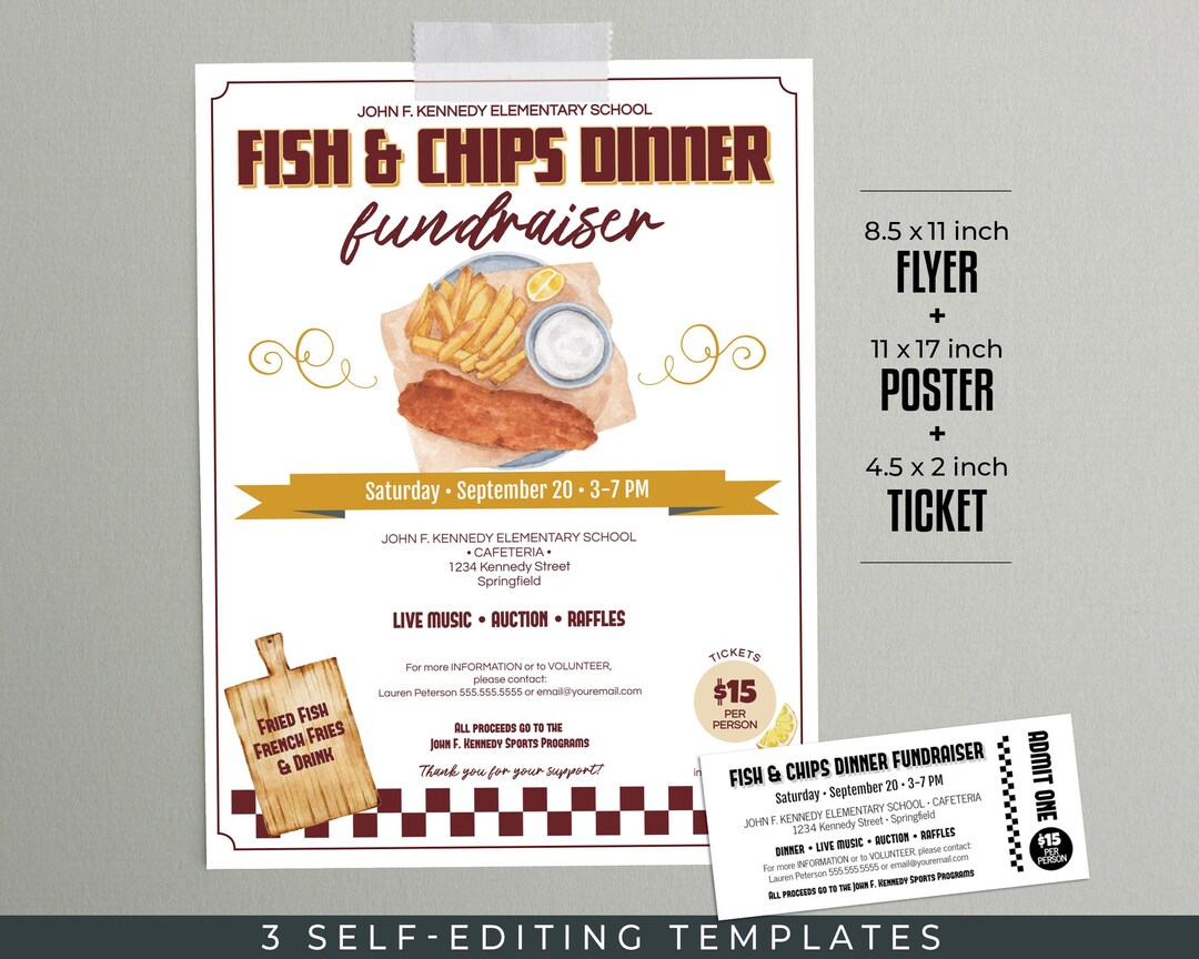 Fish and Chips Dinner Fundraiser Bundle Editable TEMPLATES Flyer, 11x17 ...
