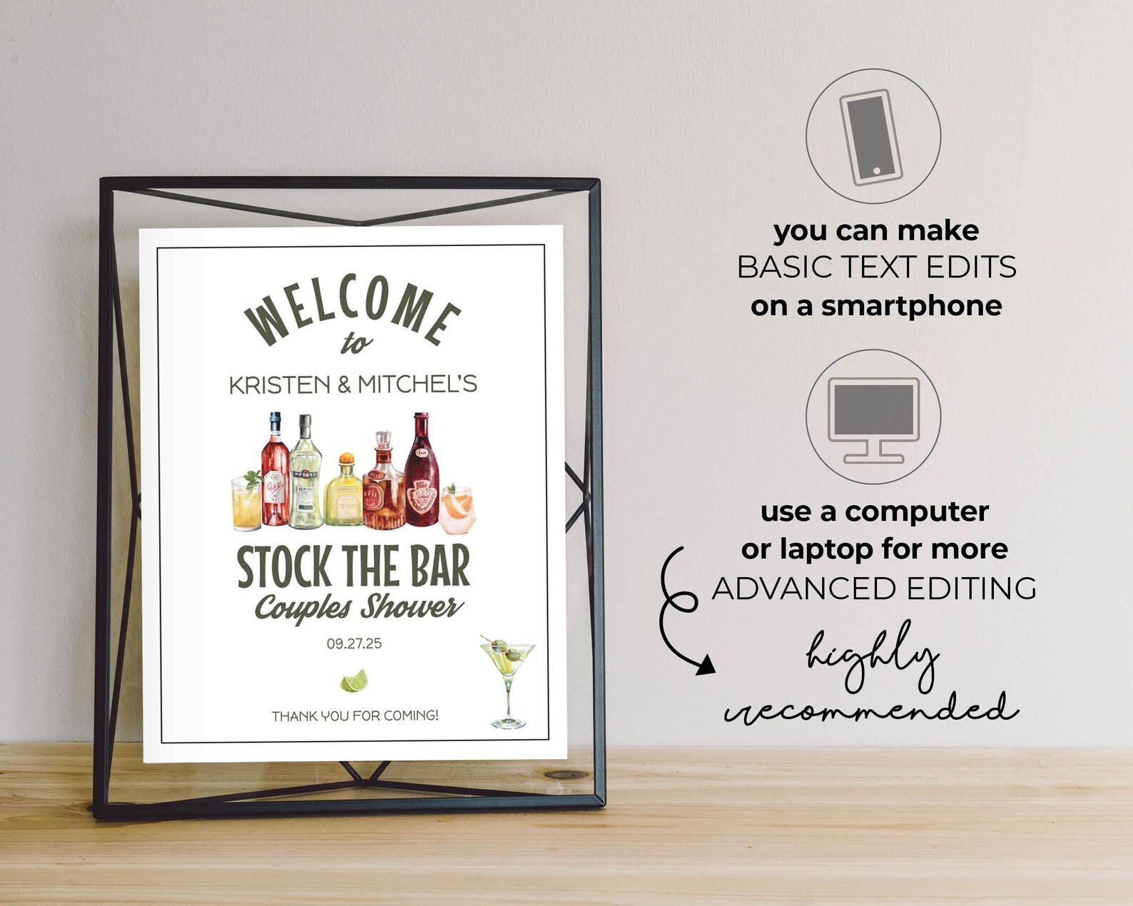 Stock the Bar Welcome Sign Self-editing TEMPLATES | Couples Shower ...