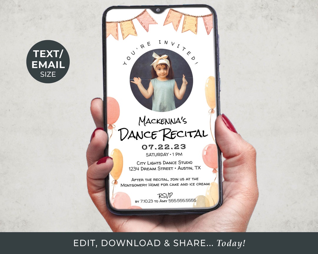 Dance Recital Invite TEMPLATE Digital File Mobile Phone Size - Etsy