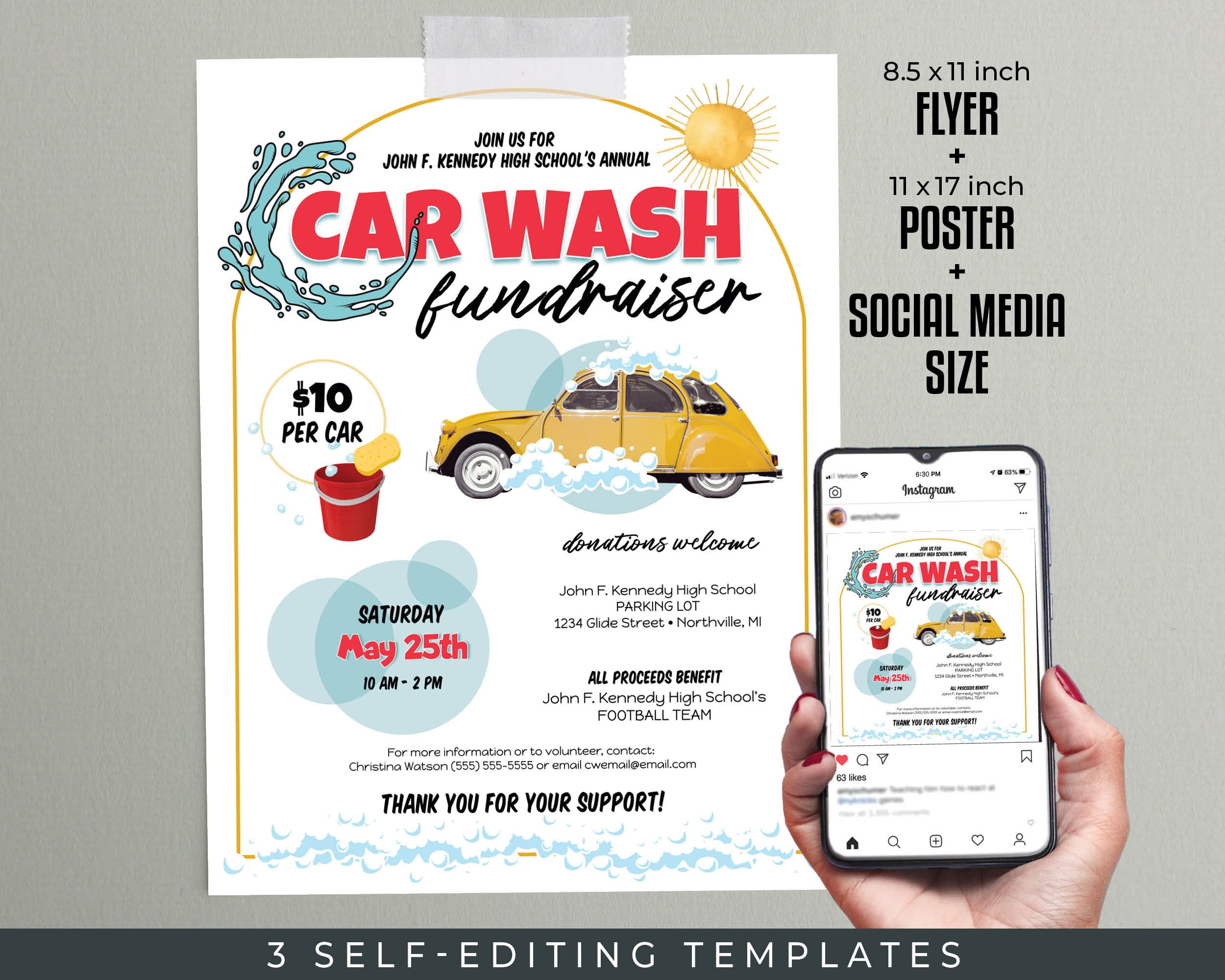 Car Wash Fundraiser Editable TEMPLATES 8.5x11 Flyer, 11x17 Poster ...