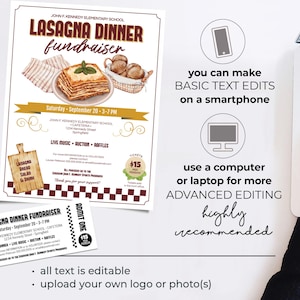 Lasagna Fundraiser Bundle Editable TEMPLATES | Flyer, 11x17 Poster, 4 ...