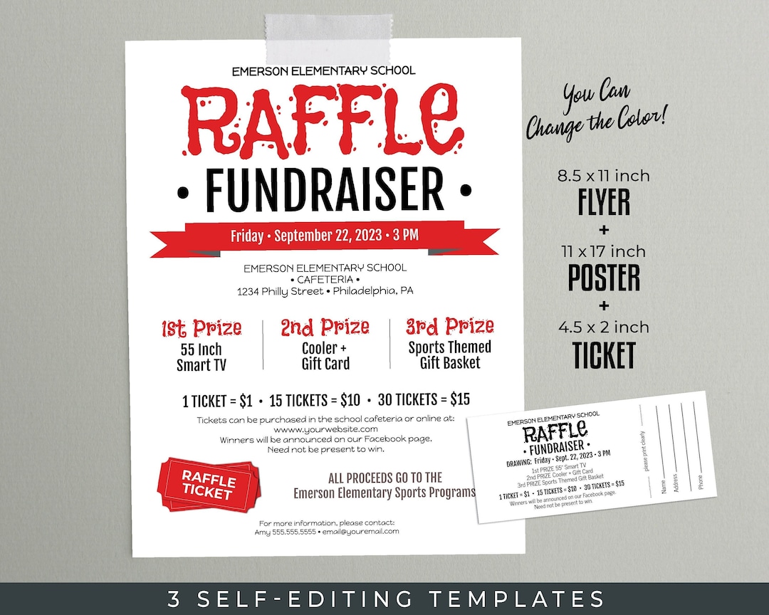 Raffle Fundraiser Bundle Editable TEMPLATES 8.5x11 Flyer, 11x17 Poster ...