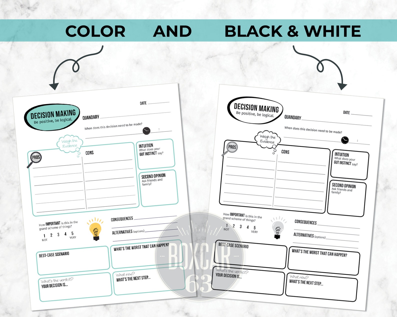 Decision-making Worksheet Form Instant Download Pros and Cons Digital ...