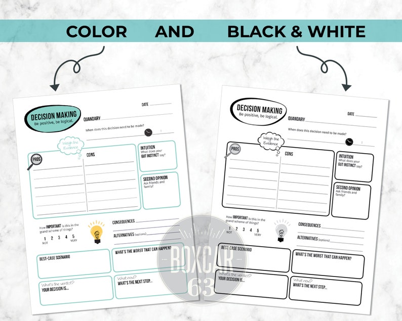 Decision-making Worksheet Form Instant Download Pros and Cons Digital ...