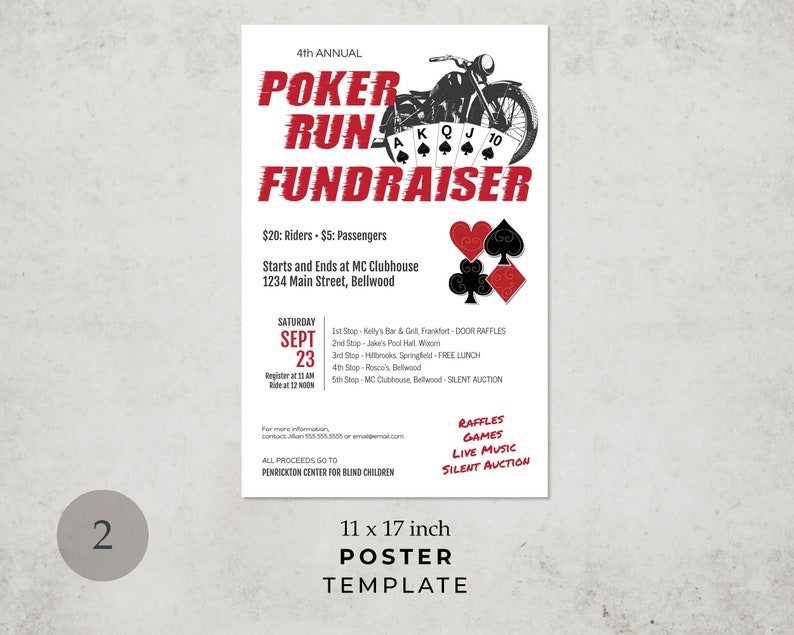 Poker Run Fundraiser Bundle | 3 Self-editing TEMPLATES | 8.5x11 Flyer ...